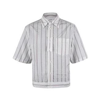 Lanvin Gestreiftes Blouson-Hemd aus Baumwoll-Popeline - - Shirts - Herren - Blau - M