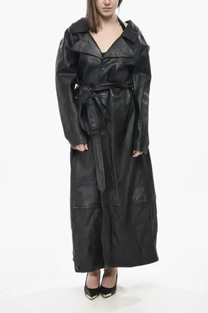 Balenciaga Trench aus Leder mit Cut-outs und G&uuml;rtel Balenciaga