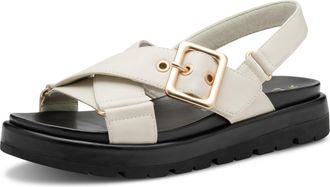 Marco Tozzi Damen Sandalen flach mit Klettverschluss Bequem, Beige (Cream), 41 EU