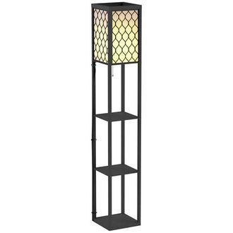 HOMCOM Lampadaire &eacute;tag&egrave;re Lampe &eacute;tag&egrave;re 26L x 26l x 160H cm 4 Niveaux MDF Noir Motif nid dabeille