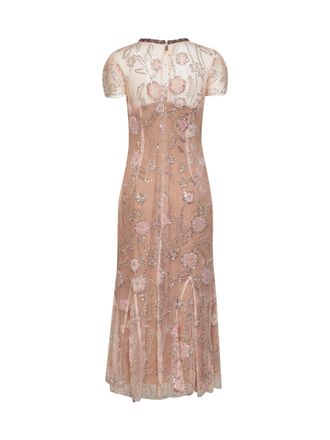 Self Portrait Womens Dress Pink Tulle Midi With Sequin Flowers Polyester