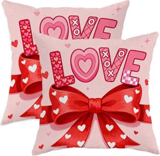 Generic Verspielte Herzen Verbeugen Sich Kissenh&uuml;lle Quadratische Zierkissenbez&uuml;ge Weich Kissenbezug F&uuml;r Balkon Sofa Heimdekoration 45X45Cm 2Er Set