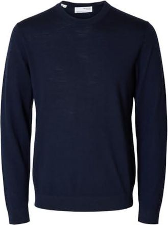 Selected SELETED HOMME Slhtray Ls Knit Merino Crew Neck Noos Pull-Over, Blazer Bleu Marine