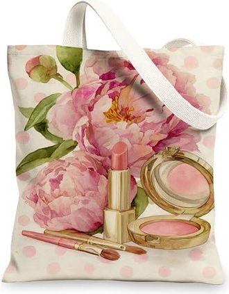 Generic Sacs fourre-tout en toile florale, élégant motif pivoine, sacs de courses réutilisables, chics, légers, lavables à bandoulière pour Tra, pêche, 13x15 
