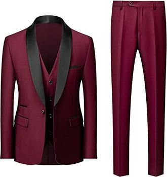Generic Costume 3 pièces pour homme élégant coupe ajustée - Costume de luxe élégant - Costume de mariage - Veste moderne - Gilet - Pantalon - Veste de costume