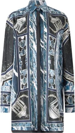 Roberto Cavalli Femme, Robes, Bleu, Taille: 36 FR Short Silk Dress With Marble Print