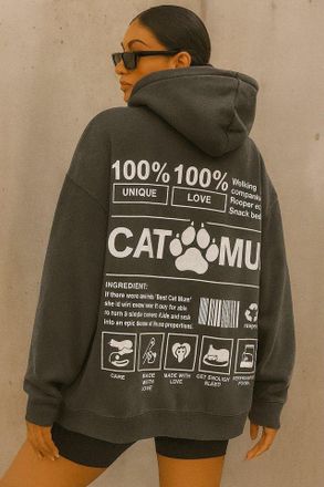 Worldclassca Hoodie Worldclassca Oversized CAT MUM Print Hoodie Kapuzenpullover Sweatshirt PRINT CAT MUM 100% LOVE PLAY
