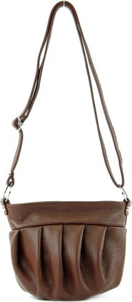 modamoda.de T191 Damen Leder Umh&auml;ngetasche Schultertasche Klein handmade in Italy, Farbe:Schokobraun