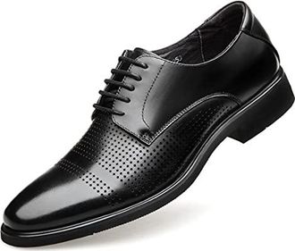 Generic Chaussures Derby Oxford for Hommes, &agrave; Lacets, Bout Rond Bruni, en Cuir, antid&eacute;rapantes, Semelles en Caoutchouc, for Le Travail(Black Perforated,40 EU)