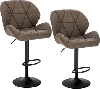 Woltu Woltu - 2 Tabourets de Bar r&eacute;glable en Hauteur, Chaises de bar si&egrave;ge rembour&eacute; en Similicuir Pied en m&eacute;tal, Brun Fonc&eacute;