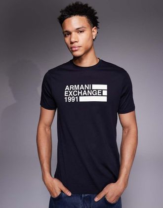A|X Armani Exchange T-shirt avec logo au centre - Bleu marine
