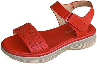 Generic Sandales compens&eacute;es d&eacute;t&eacute; &agrave; bout ouvert et sangle de cheville pour femme avec soutien de la vo&ucirc;te plantaire confortables, Rouge, 40.5 EU