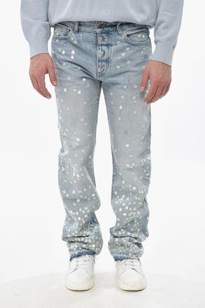 Amiri Jeans with All-Over Floral Embroidery and 21cm Frayed Hem Amiri