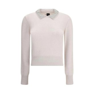 Pinko Strasskragen Pullover mit geripptem Saum - - Knitwear - Damen - Grau - S