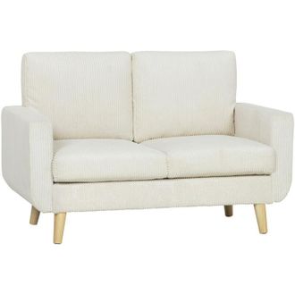 HOMCOM Canap&eacute; 2 places - HOMCOM - assise rembourr&eacute;e, coussin &agrave; ressorts - velours c&ocirc;tel&eacute; - 134 x 74 x 84 cm - cr&egrave;me