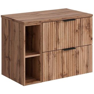 Vente-Unique Meuble sous vasque suspendu stri&eacute; avec niches - Naturel clair - L80 cm - ZEVARA