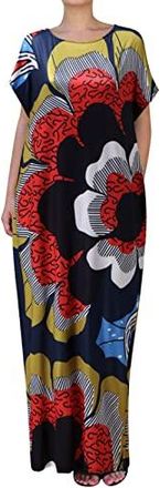 Generic Robes boh&egrave;me 2026 pour femmes, robe d&eacute;contract&eacute;e imprim&eacute;e, manches courtes, poches amples, col rond, longues vacances, multicolore, 4XL