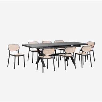 Sklum Set ausziehbarer rechteckiger Tisch 180-240x90 cm Karena und 8 Gartenst&uuml;hle aus Aluminium Omara Grau Graphit
