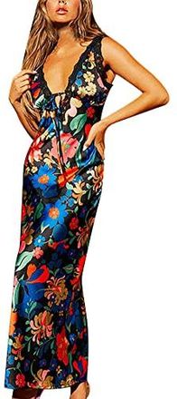 Generic Robe Femme Longue Ete - Femmes New Summer Flower Print Sexy Girl Backless V Neck Suspender Dress Jupe D&eacute;contract&eacute;e Robe Princesse Fille