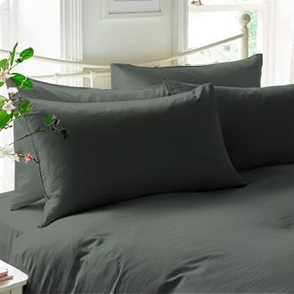 Pizuna Luxuri&ouml;ser Soft-Satin 2er Pack Kissenbezug 40x80 cm Dunkelgrau, 600 Fadenzahl Baumwolle Kissenbez&uuml;ge, 100% Langstapel Baumwolle Nur Kissenbezug (Dunke