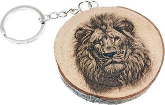 Generico Porte-cl&eacute;s en bois naturel avec gravure photo de lion, roi de la for&ecirc;t, Bois de Lauroc&eacute;raso, Taille Unique