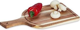 Relaxdays Schneidebrett eckig, aus Akazienholz, Küchenbrett, HxBxT: 1,5 x 37 x 20 cm, Servierplatte, mit Griff, natur