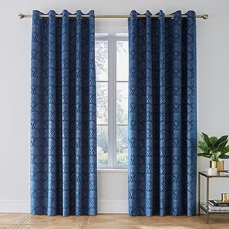 Catherine Lansfield Art Deco Pearl Vorhänge mit Ösen, gefüttert, 168 x 228 cm, Marineblau