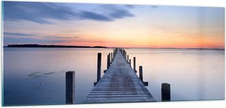 Arttor Panorama Bilder auf Glas 100x40cm Glasbild Sonnenuntergang See Wasser Br&uuml;cke Gro&szlig; Wanddeko Bild im Glas Schlafzimmer K&uuml;che Wandbilder Dekoration Wohnz