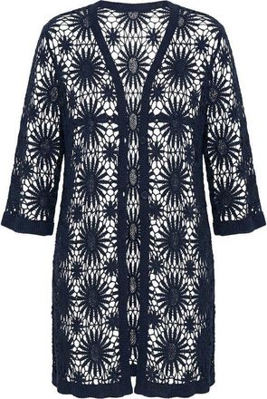 Ulla Popken Strickjacke Strickjacke Bl&uuml;ten Wellenkanten V-Ausschnitt