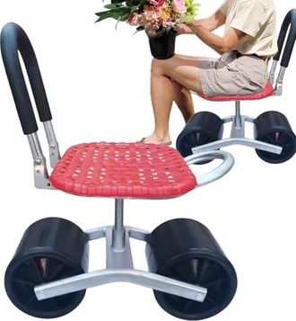 Generico Siège de jardin à roulettes : chaise de travail pivotante, tabouret réglable en hauteur | Banc de jardinage portable dextérieur avec poignée pour pers