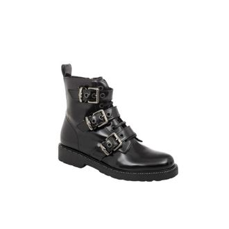 Twinset Schwarze Leder-Stiefeletten mit Riemen - - Shoes - Damen - Schwarzk - 37 EU