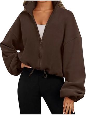 Generic Vestes &agrave; capuche &agrave; fermeture &eacute;clair pour femmes, surdimensionn&eacute;es, en polaire, manteau dentra&icirc;nement 2026, caf&eacute;, XXL
