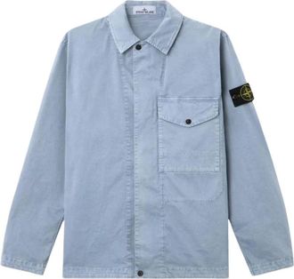 Stone Island Homme, Vestes, Bleu, Taille: 2XL Logo Patch Overshirt