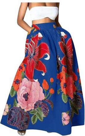 Generic Jupe Femme Ete Jupe Hippie Sexy Robe Été Jupe Imprimé Floral Taille Haute Elastique Jupes RéTro de Plage Élégant Jupe de Plage Fluide