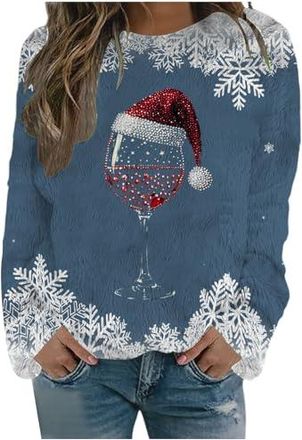 Generic Pull de No&euml;l en Polaire &agrave; col Rond &agrave; Manches Longues pour Femme -Sweat-Shirt &agrave; col Rond imprim&eacute; Joyeux No&euml;l pour Femmes - Confortable et Chaud - Autom