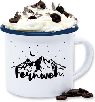 Shirtracer Emaille Tasse Blechtasse - Statement - Fernweh Berge - 300 ml - Weiß Blau - statements berg frohes neues jahr wanderbekleidung new year mit