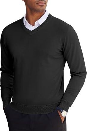 Coofandy Pull Homme &agrave; Col V Pull Tricot&eacute; Manches Longues Pulls D&eacute;contract&eacute; et Business Sweater Pulls dhiver Chaud en Maille Noir M