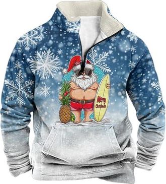 Generic Pull de Noël 2025 à fermeture éclair pour homme - Motif Fair Isle - Flocons de neige amusants - Renne - Doublure en polaire - Chaud - Pour lhiver, B-L
