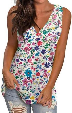 Generic Debardeur Femme Chic et &eacute;l&eacute;gant Chemisier sans Manche Col V Imprimer D&eacute;bardeur Top ete Haut Chic et Elegant Caraco Vetement Femme Tee Shirt sans Manch