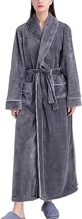 Feoya Robe de Chambre Polaire Hiver Chaud Femme Homme Peignoir Long en Velours Femme Unisexe Peignoir de Bain avec Ceinture Style A3 2XL/3XL