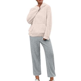 Generic V&ecirc;tements de sport 2 pi&egrave;ces pour femme - D&eacute;bardeurs solides - Pantalon large - Ensemble leggings et sweat-shirt - Jogging pour femme, beige, XXXXL