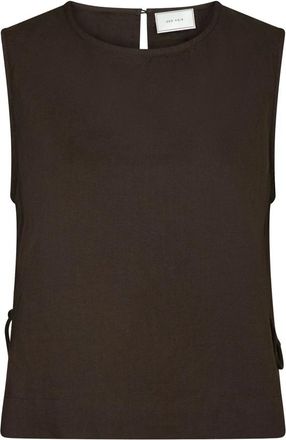 Neo Noir Femme, Tops, Brun, Taille: 42 FR Haut en Lin Marron Fonc&eacute; avec Manches Courtes