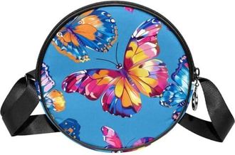 Generic Sac &agrave; bandouli&egrave;re rond pour femme, motif papillon, fleurs, petit sac &agrave; bandouli&egrave;re avec fermeture &eacute;clair, bretelles r&eacute;glables, sac &agrave; main rond d&eacute;contr