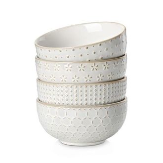 Malacasa Bol Petit Dejeuner en Gr&egrave;s, 880ML Grand Bols &agrave; C&eacute;r&eacute;ales, Lot de 4 Bols &agrave; Soupe/Blanc Saladiers pour Dessert, Salade, Ramen, Riz, Fruits - S&eacute;rie LYDIA