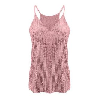 Generic Camisole &agrave; paillettes pour femme Y2K - Haut caraco &agrave; paillettes tendance et polyvalent - D&eacute;contract&eacute; &agrave; bretelles r&eacute;glables - Couleur pure - Caraco &agrave; b