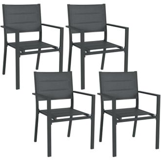 OUTSUNNY Lot de 4 chaises de jardin empilables avec accoudoirs alu textil&egrave;ne gris