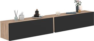 IDMarket Set mit 2 Hängeregalen Elyos 1 Tür, Holz und Schwarz