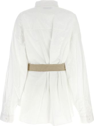 Balenciaga Cotton with Contrast Waist Belt Shirt - White