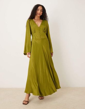 Nobody's Child Cora - Robe mi-longue &agrave; manches longues - Olive-Vert