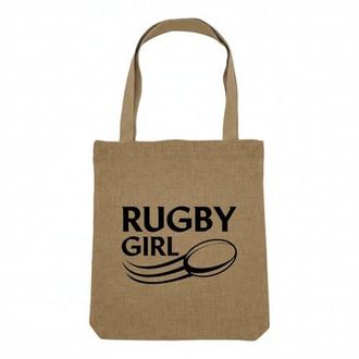 Fabulous Sac Shopping Tote Bag Aspect Lin - Rugby Girl Sport Equipe Stade Ballon XV - Sac de Courses Toile Epaisse 360g Beige Naturel Cabas Port&eacute; Epaule Solide
